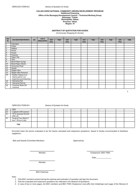 Buenasuerte Cbpm 2021 Form B 8 Abstract Of Quotation For Goods 1
