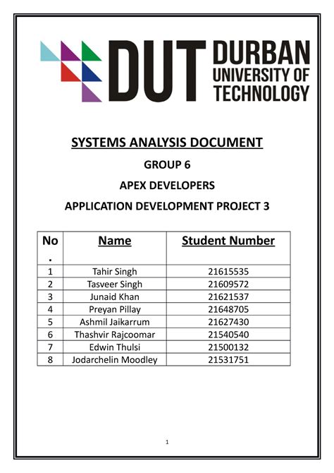 System Analysis Document SYSTEMS ANALYSIS DOCUMENT GROUP APEX DEVELOPERS APPLICATION