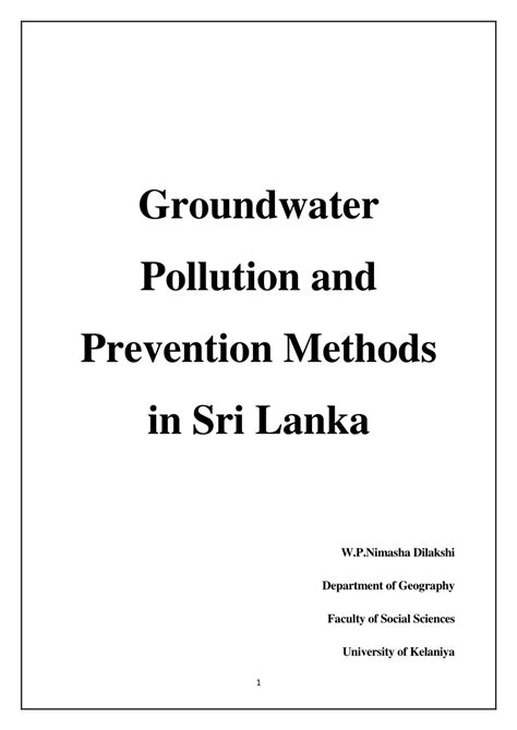 Pdf Groundwater Pollution And Prevention Methods In Sri Lanka