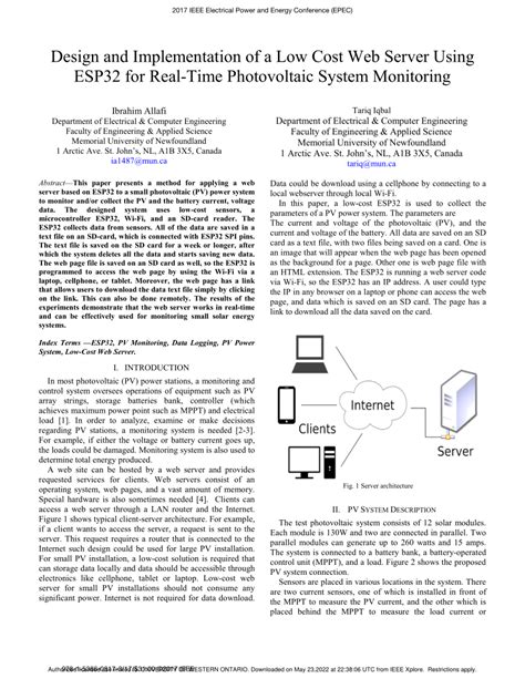 Pdf Design And Implementation Of A Low Cost Web Server Using Esp32 For Real Time Photovoltaic