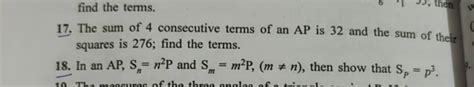 Find The Terms17 The Sum Of 4 Consecutive Terms Of An Ap Is 32 And The