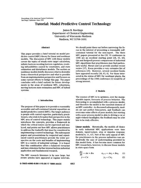 Tutorial Model Predictive Control Technology Download Free Pdf