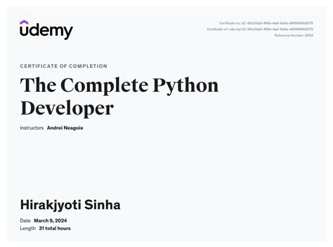 Completed The Complete Python Course On Udemy Hirakjyoti Sinha