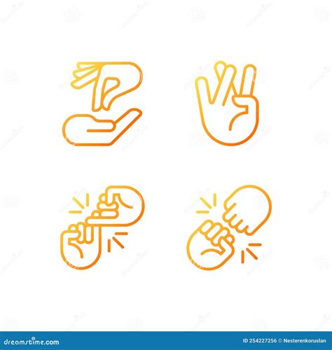 Using Gestures For Communication Pixel Perfect Gradient Linear Vector Icons Set Stock Vector