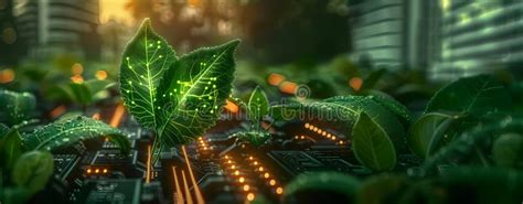 Green Leaf Growing On Circuit Board Stock Illustration Illustration Of Sustainability