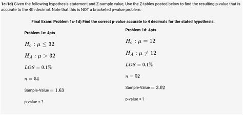 solved 1c 1d given the following hypothesis statement and