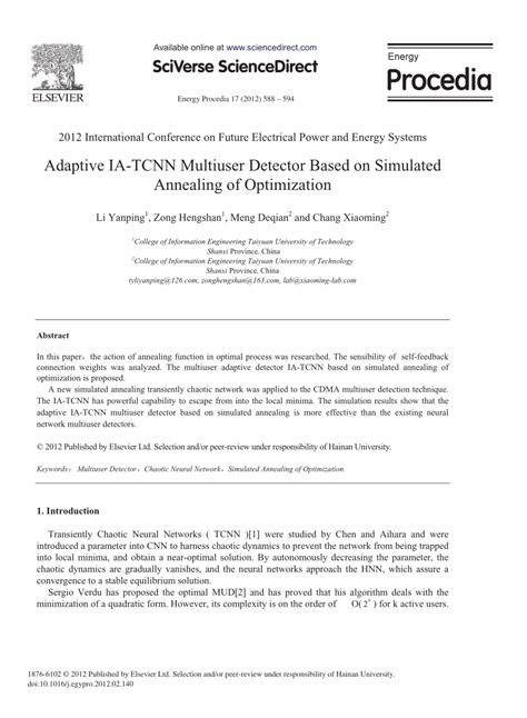 Pdf Adaptive Ia Tcnn Multiuser Detector Based On Simulated Annealing