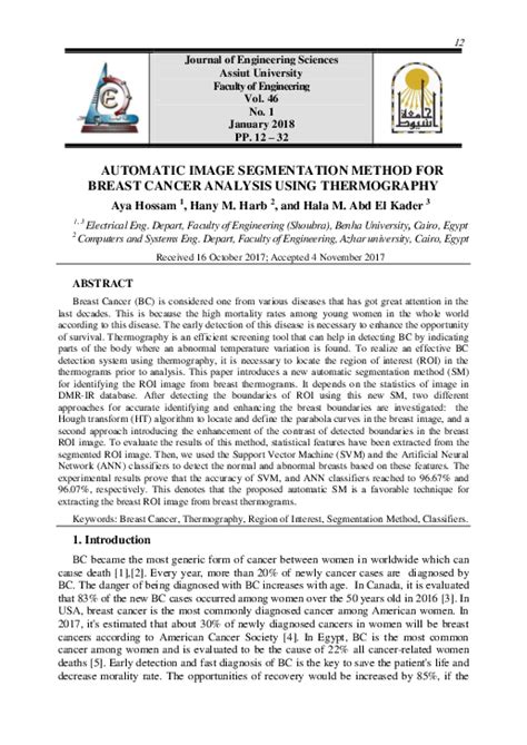 Pdf Automatic Image Segmentation Method For Breast Cancer Analysis Using Thermography