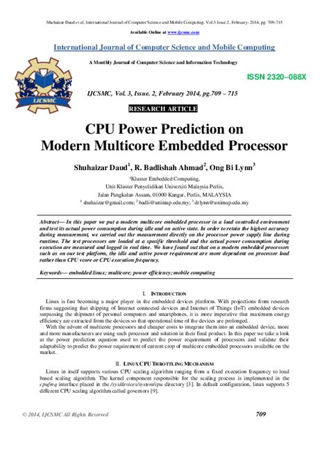 Pdf Cpu Power Prediction On Modern Multicore Embedded Processor﻿