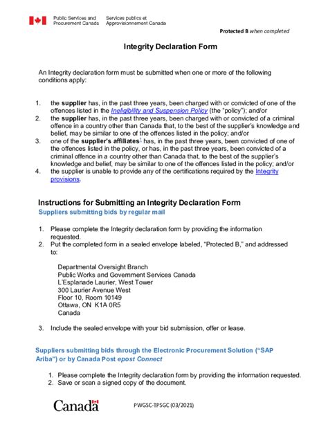 Fillable Online Integrity Declaration Form Government Of Canadas