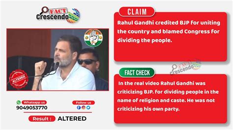 Fact Check Rahul Didnt Credit Bjp With Uniting India A Speech He