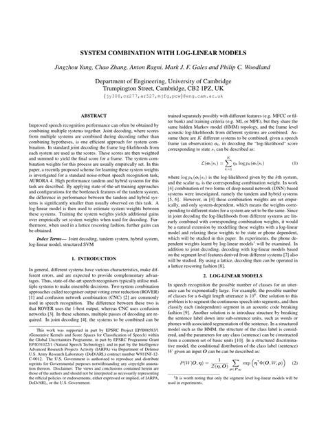 Pdf System Combination With Log Linear Models