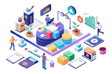 Isometric Illustration Of A Team Working Together On A Data Analysis Project Premium Ai