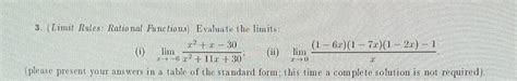 Solved 3 Limit Rules Rational Functions Evaluate The Chegg Com