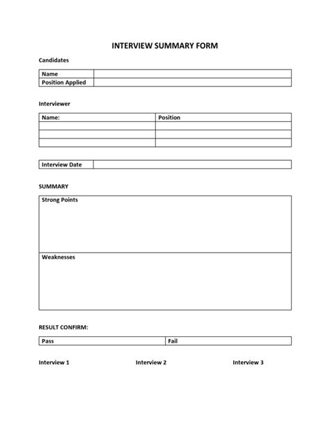 Interview Summary Form Candidates Name Position Applied Pdf