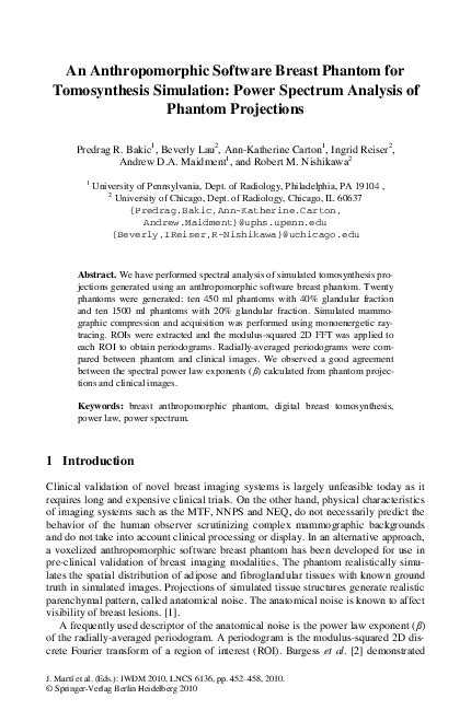 Pdf An Anthropomorphic Software Breast Phantom For Tomosynthesis Simulation Power Spectrum