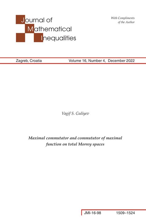 Pdf Maximal Commutator And Commutator Of Maximal Function On Total