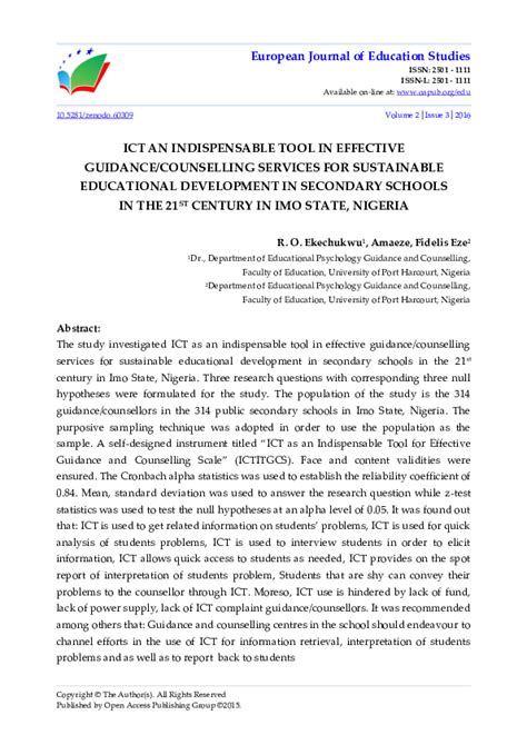 Pdf Ict An Indispensable Tool In Effective Guidancecounselling Services For Sustainable