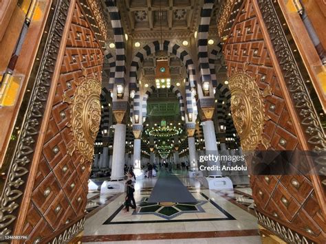 An Interior View Of The Al Masjid An Nabawi In Medina Saudi Arabia