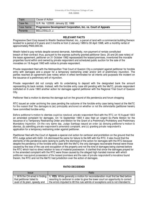 Progressive Devt Corp Vs Court Of Appeals Case Summary Pdf Lease