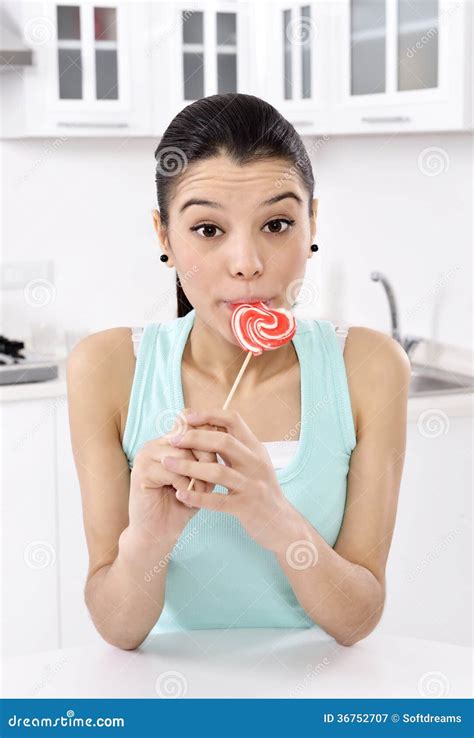 Woman Licking Sweet Sugar Candy Royalty Free Stock Photography Image 36752707
