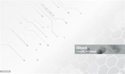 과학 개념 회로 기판이 있는 육각형 프레젠테이션 또는 배너를 위한 추상 하이테크 커뮤니케이션 다양한 기술 요소가 있는 공상 과학 회색 배경 0명에 대한 스톡 벡터 아트 및