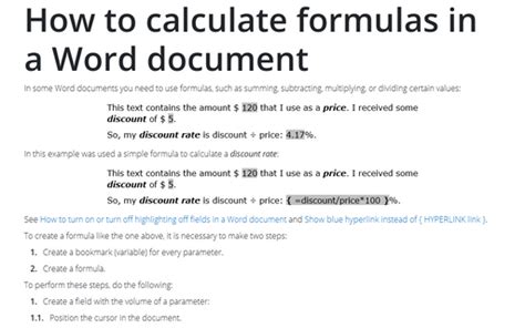 Calculations In The Table Microsoft Word