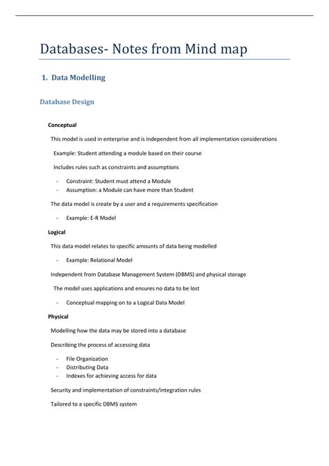 Mindmap For Database Creation Notes Databases Stuvia Uk