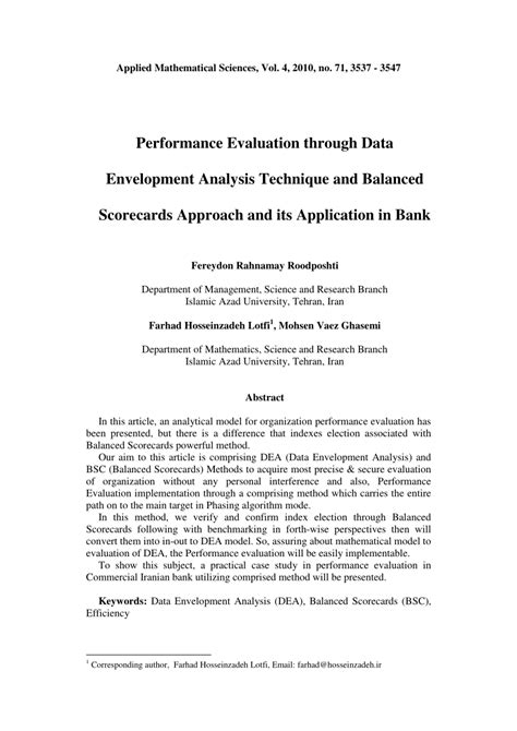 Pdf Performance Evaluation Through Data Envelopment Analysis Technique And Balanced Scorecards