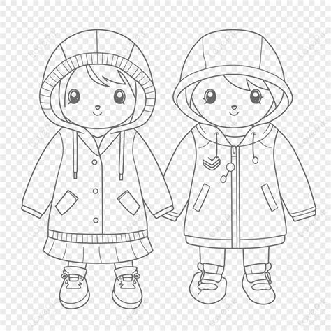 겨울 코트를 입은 아이 색칠 페이지 눈 위의 아이들 아웃라인 스케치 드로잉 벡터만화머리 Png 일러스트 무료 다운로드 Lovepik