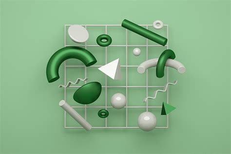 녹색과 흰색 3d 렌더링 사실적인 원형 컴포지션 녹색 배경에 고립 된 모션의 비행 모양 트렌디 한 디자인에 대한 추상적 인 테마 구체 토러스 튜브 원유 3차원 형태에 대한