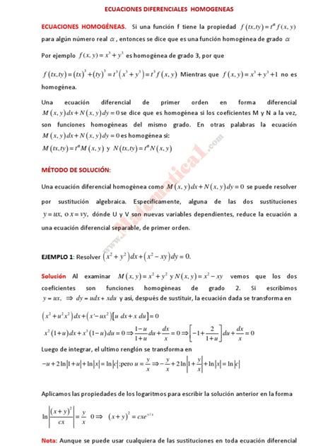 Ecuaciones Diferenciales Homogeneas Pdf Ecuaciones Diferenciales