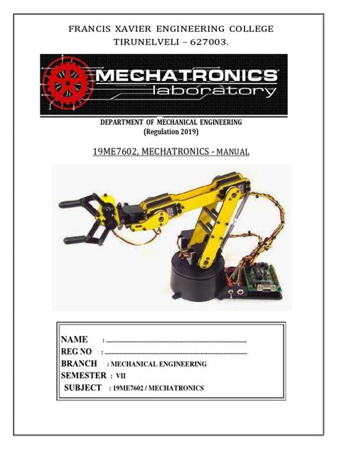 Mechatronics Lab Manual 2019 Regulation Pdf Valve Engines