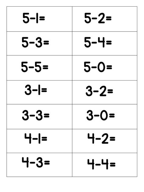 Subtraction Cards Pdf