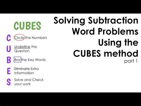 Solving Subtraction Word Problems Using The CUBES Method Lesson YouTube