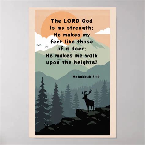 Habakkuk 319 Bible Verse Deer On Mountain Poster Zazzle