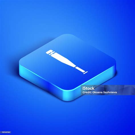 파란색 배경에 격리된 아이소메트릭 야구 방망이 아이콘입니다 파란색 사각형 버튼입니다 벡터 일러스트레이션 0명에 대한 스톡 벡터