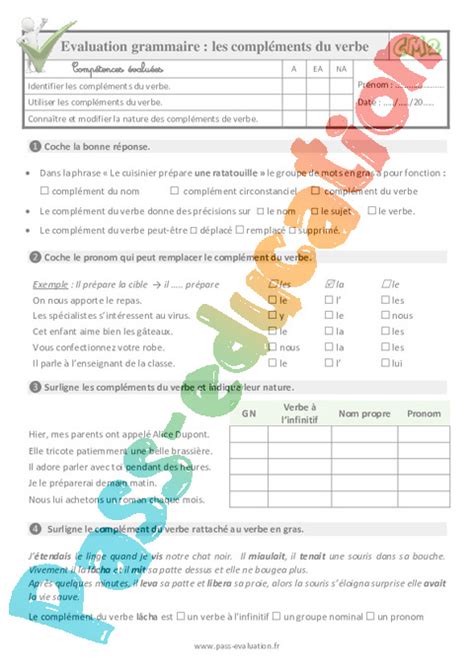 Les Compléments Du Verbe Au Cm2 Evaluation Qcm Quiz Cycle 3