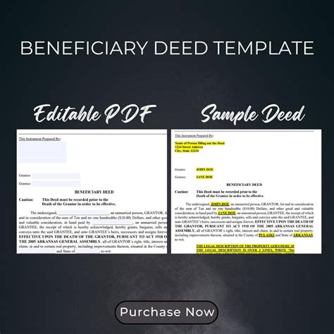 Editable Beneficiary Deed Template Etsy