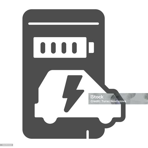 스마트폰 및 앱용 전기자동차 솔리드 아이콘 전기자동차 컨셉 스마트폰 앱 모바일 및 웹용 글리프 스타일로 전기자동차 충전 진행 아이콘 모니터링을 위한 스마트폰 및 앱 벡터