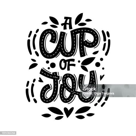 기쁨의 한 잔 귀여운 손으로 그린 차 테마 문자 문구 재미있는 벡터 일러스트 단어 검은색에 대한 스톡 벡터 아트 및 기타 이미지