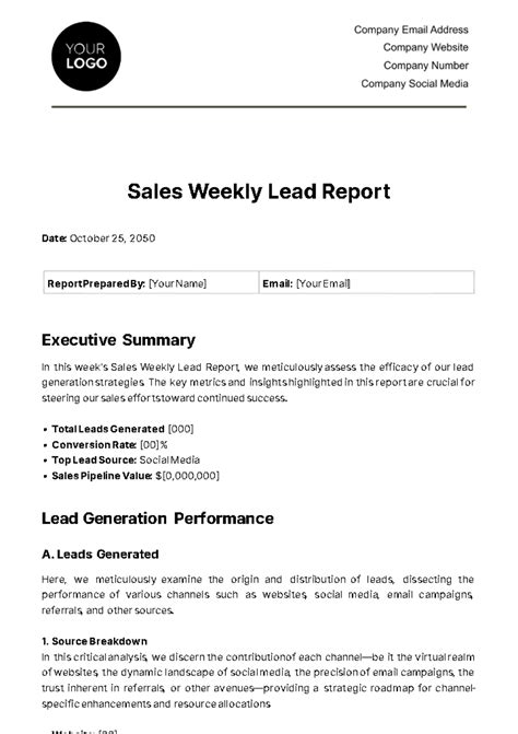 Free Sales Weekly Lead Report Template To Edit Online