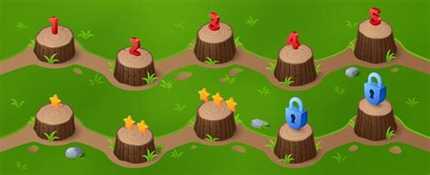 Free Vector Game Level Indicator To Select On Map Ui Interface Cartoon Design Isometric Forest
