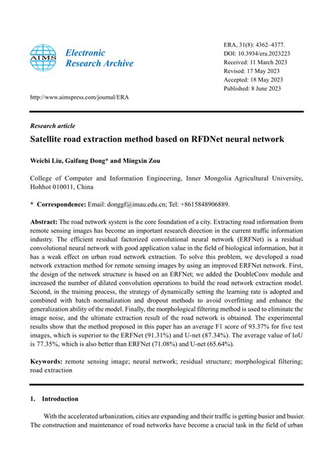 Pdf Satellite Road Extraction Method Based On Rfdnet Neural Network