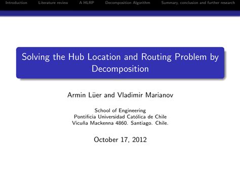 pdf solving the hub location and routing problem by decomposition