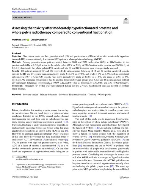 PDF Assessing The Toxicity After Moderately Hypofractionated Prostate And Whole Pelvis