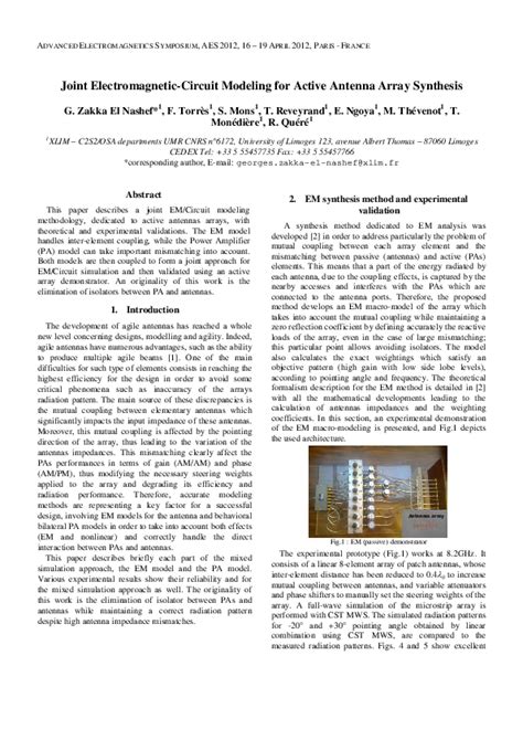 Pdf Joint Electromagnetic Circuit Modeling For Active Antenna Array