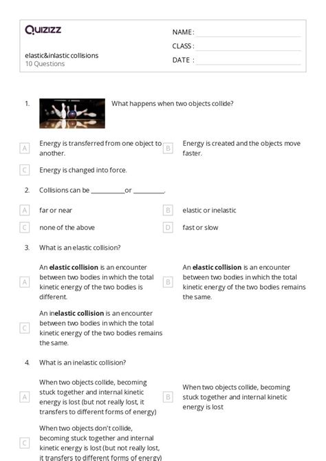 50 Elastic Collisions And Conservation Of Momentum Worksheets For 11th Year On Quizizz Free