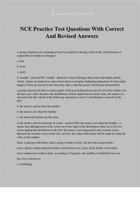 Nce Practice Test Questions With Correct And Revised Answers Nce Stuvia Us