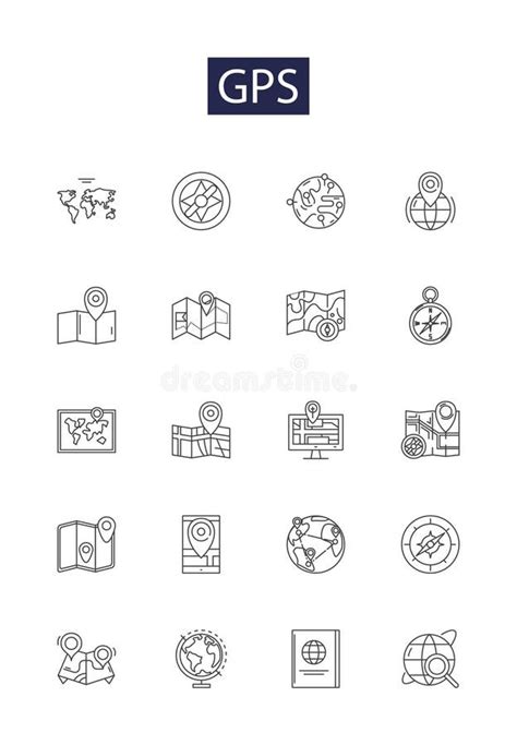 Gps Line Vector Icons And Signs Positioning System Navigation